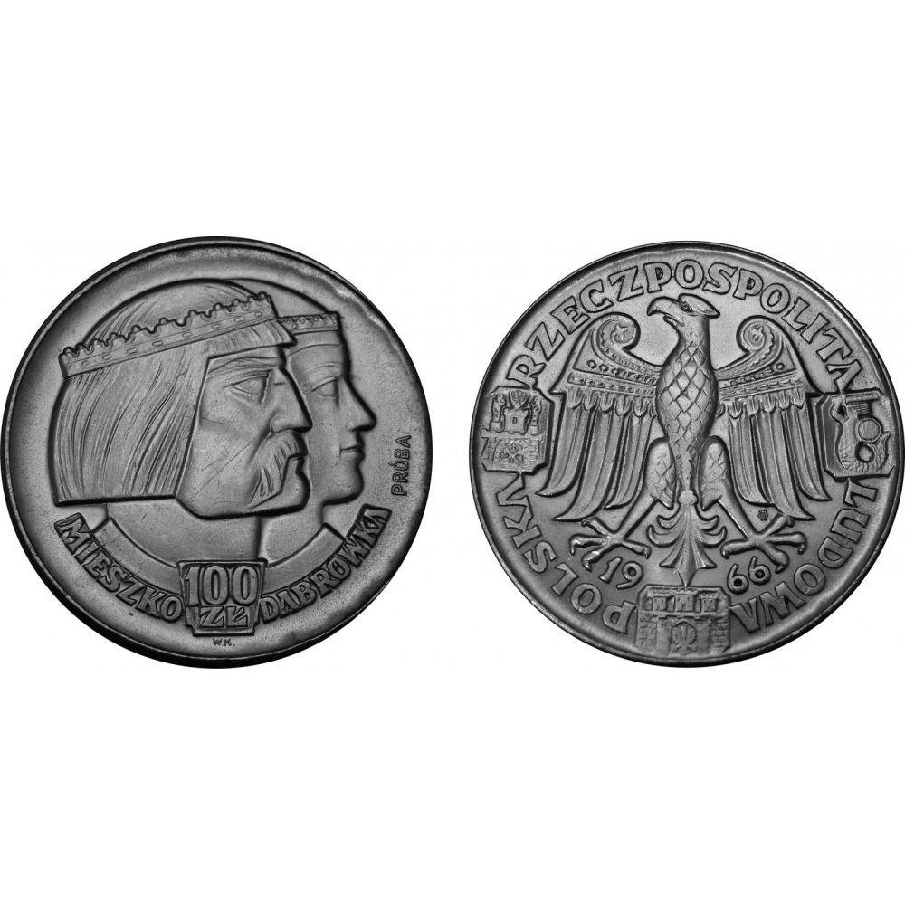 Купить Poland 100 Zlotych 1966 - Polish Millennium (Probe)